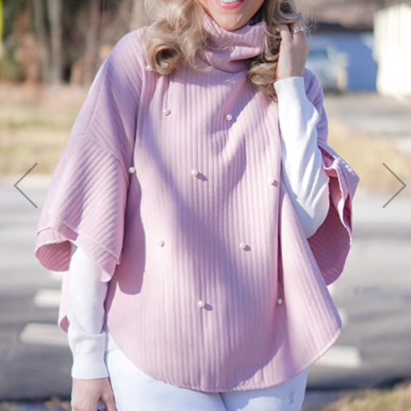 Jackets & Coats | Blush Pearl Detail Ribbed High Neck Cape Coat | Poshmark